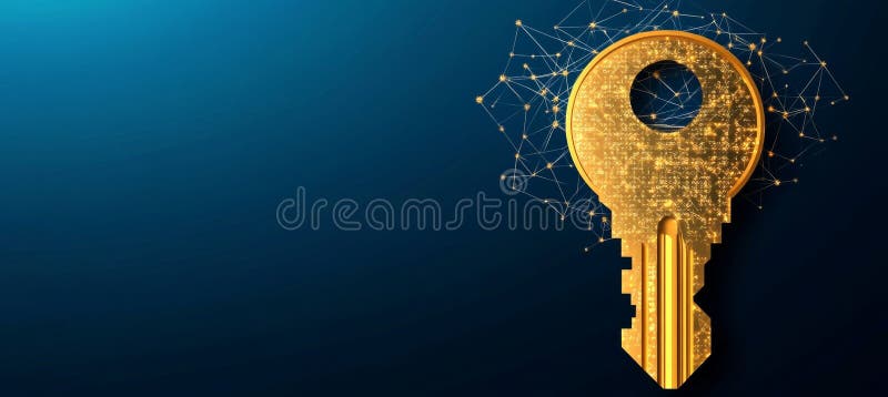 Golden Key with Glowing Circuitry Design on Geometric Background ...
