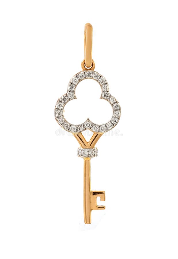 Golden Key with Diamonds Isolated on White Stock Image - Image of house ...