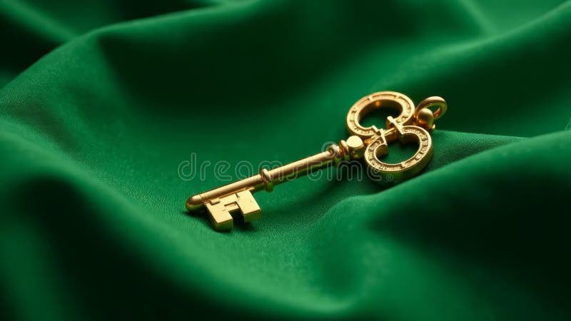 Golden Key on Green Background Stock Photo - Image of detailed, lock ...