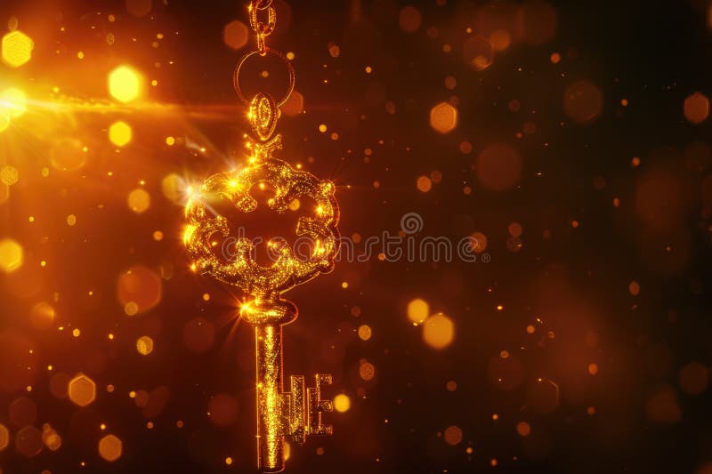 Golden Key Hanging Chain Perfect Security Access Concepts Stock Photos ...