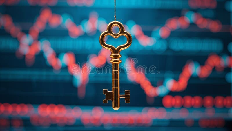 Golden Key Hanging before Financial Charts Stock Image - Image of ...