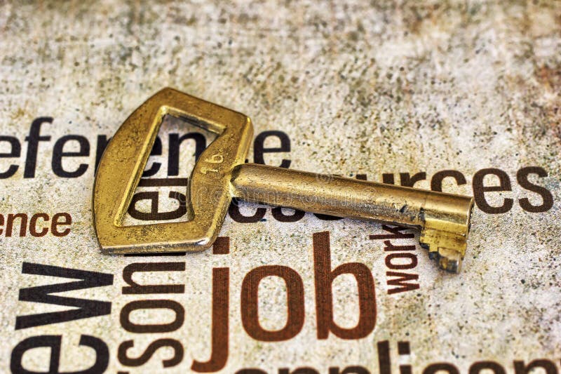 Golden key on job text stock photo. Image of diploma - 174358318