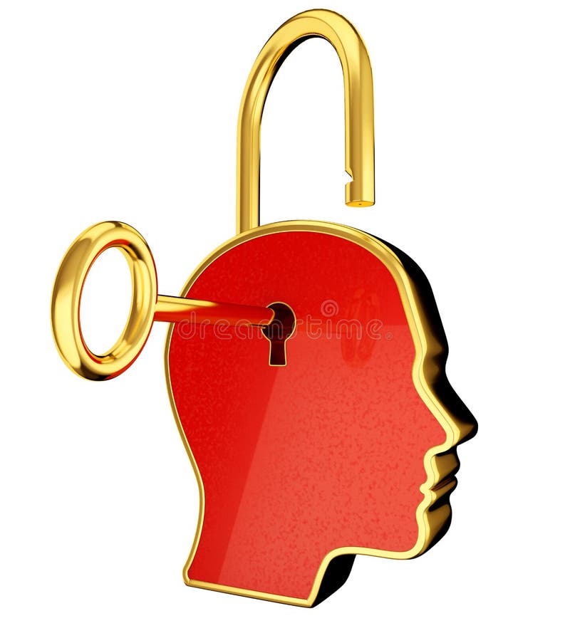 Golden Key and Keyhole on Head Stock Illustration - Illustration of ...