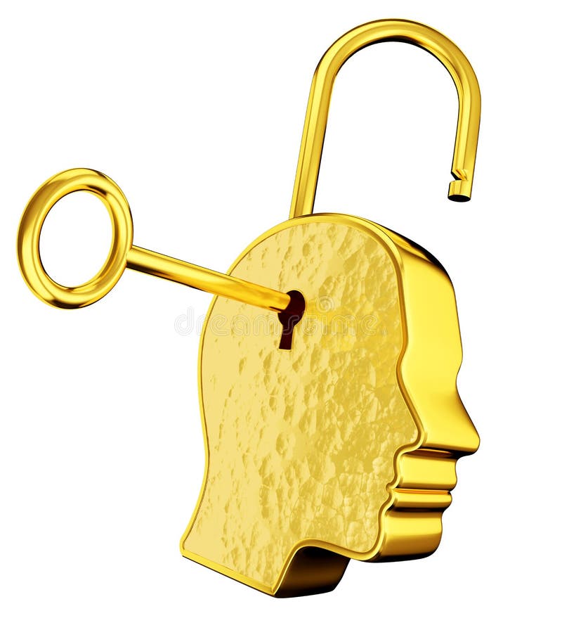 Golden Key and Keyhole on Head Stock Illustration - Illustration of ...