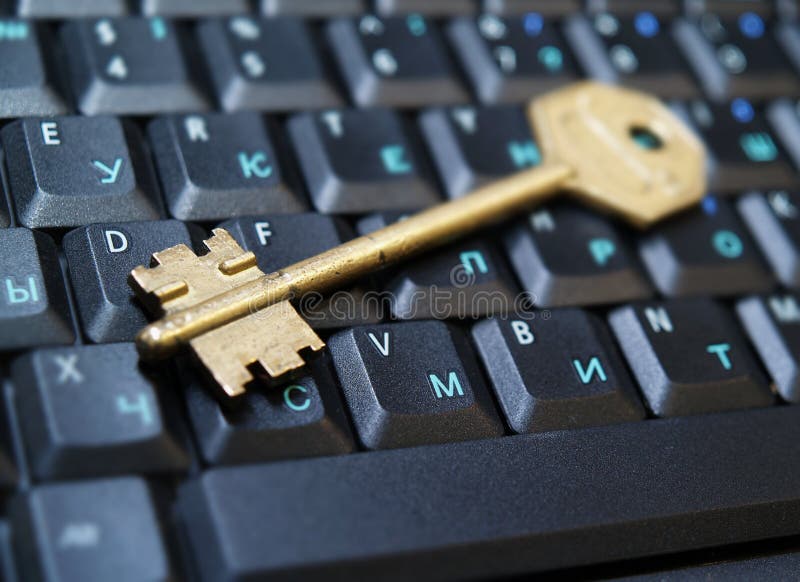 Golden key on laptop1 stock image. Image of buttons, letters - 1602623