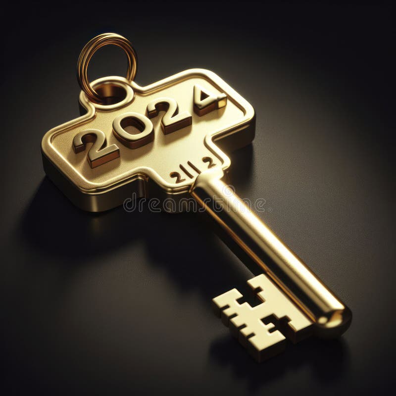 A Golden Key with Numbers 2024 on Solid Background. Ai Generative Stock ...