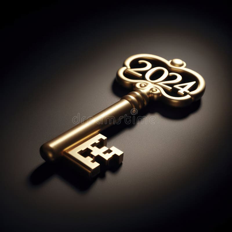 A Golden Key with Numbers 2024 on Solid Background. Ai Generative Stock ...