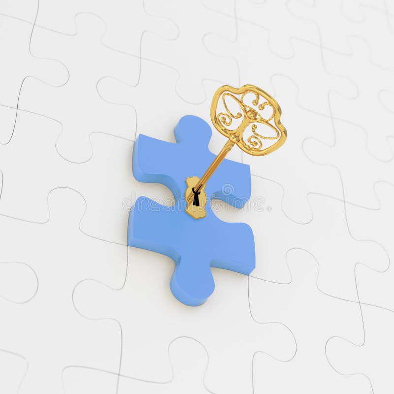 Golden key and puzzle stock illustration. Illustration of join - 185668298