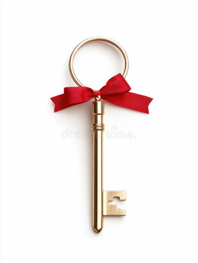 Golden Key with Red Ribbon on White Background Stock Illustration ...