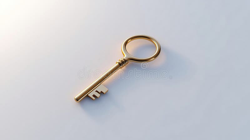 Golden Key Resting on a White Surface with Natural Lighting Stock ...