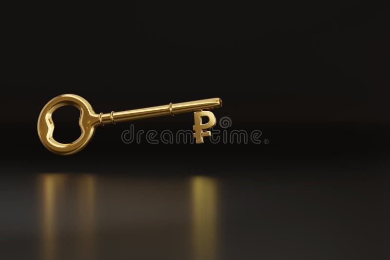 Golden Key with Ruble Sign with Copy Space. 3d Illustration Stock ...