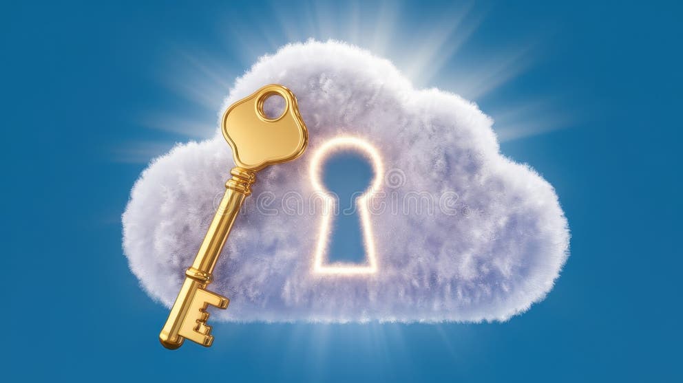 A Golden Key Shines Against a Fluffy Cloud with a Keyhole, Symbolizing Cloud Security and Access ...