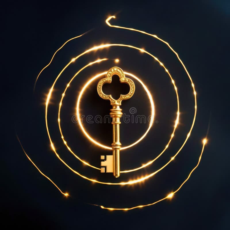 Golden Key is Shown in a Circle Stock Illustration - Illustration of ...