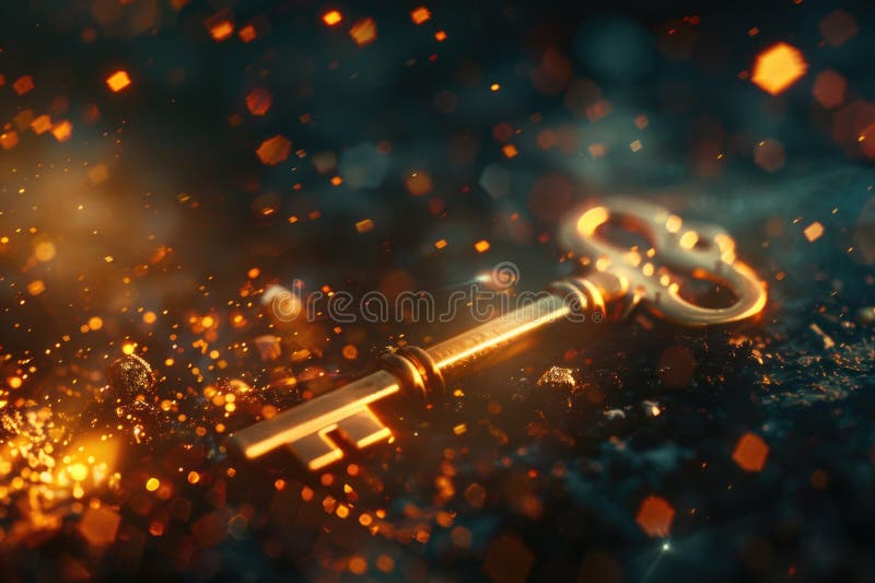 A Golden Key Sits Atop a Table, Ready To Unlock Unknown Doors Stock ...