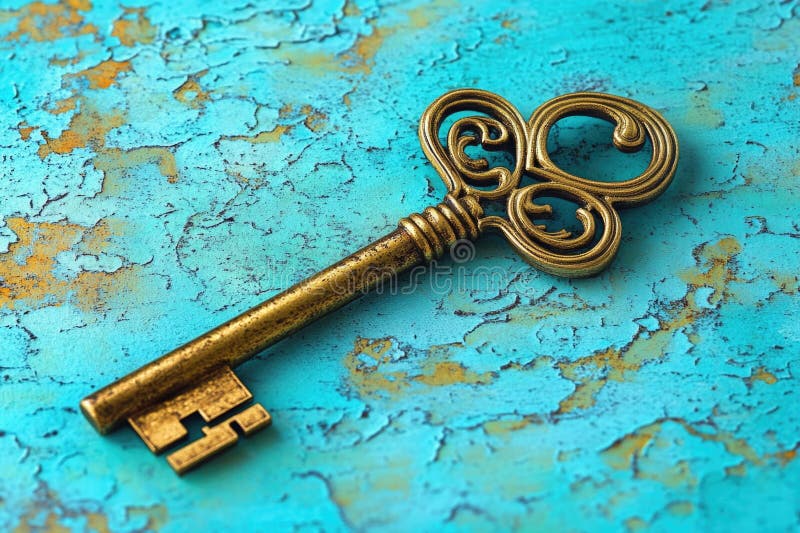 A Golden Key Sitting on a Blue Surface, Ready for Unlocking Stock ...