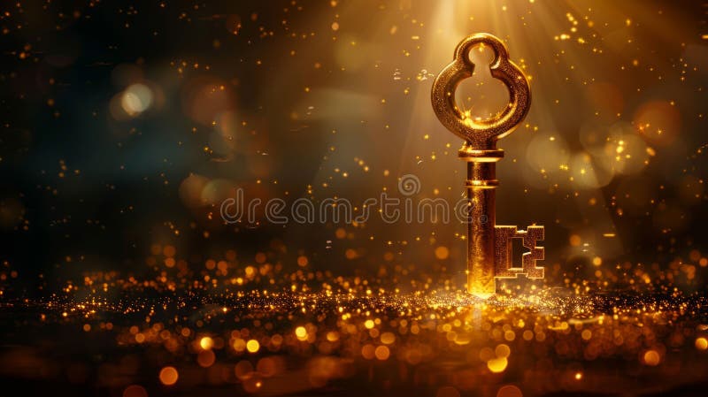 Golden Key Surrounded by Sparkling Lights. Generative Ai Stock ...