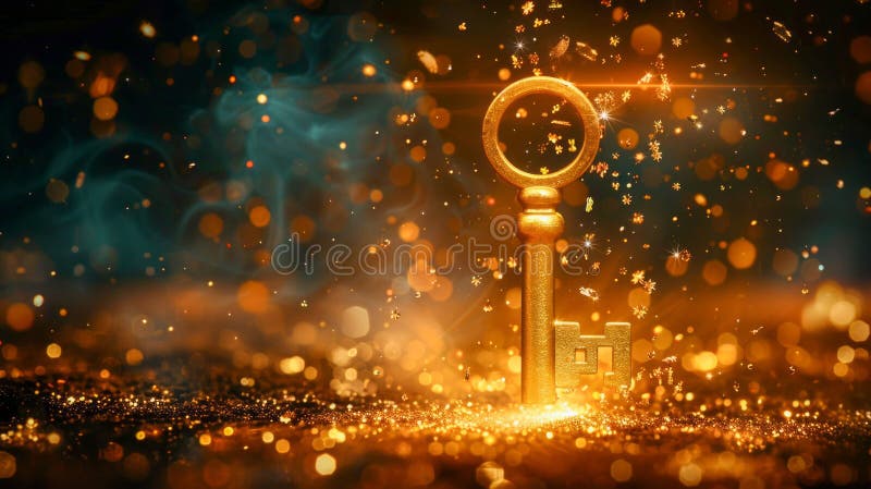 Golden Key Surrounded by Sparkling Lights. Generative Ai Stock ...