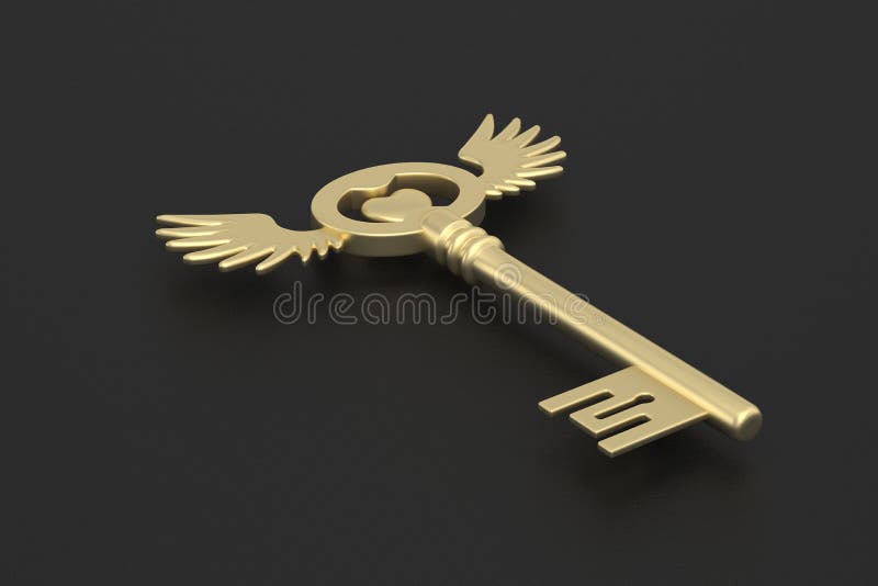Golden Key Symbol on Black Background. 3D Illustration Stock ...