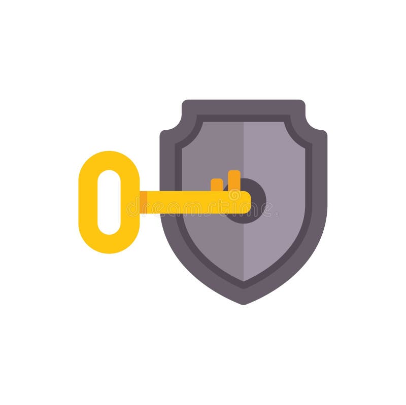 Golden Key Unlocking Grey Shield Security Concept Stock Illustration ...