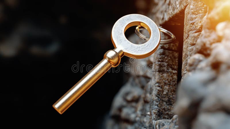 A Glowing Golden Key is Inserted into a Mysterious Stone Door Deep ...