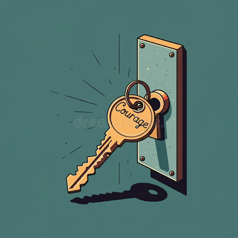 A Golden Key with the Word "Courage" is Inserted into a Keyhole on a ...