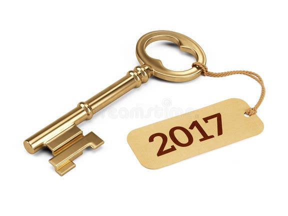 Golden Key with 2017 Year Tag on White Stock Illustration ...