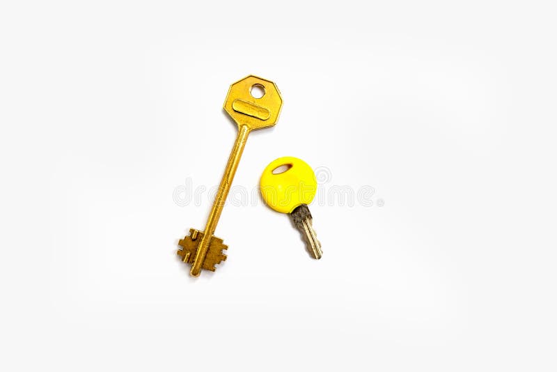 Golden Key and Yellow Key on White Background Stock Image - Image of ...