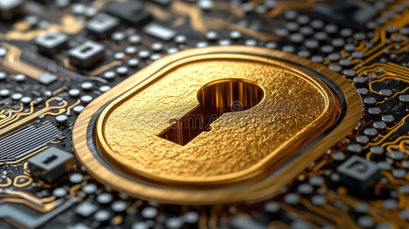 Golden Keyhole on Circuit Board Stock Illustration - Illustration of ...