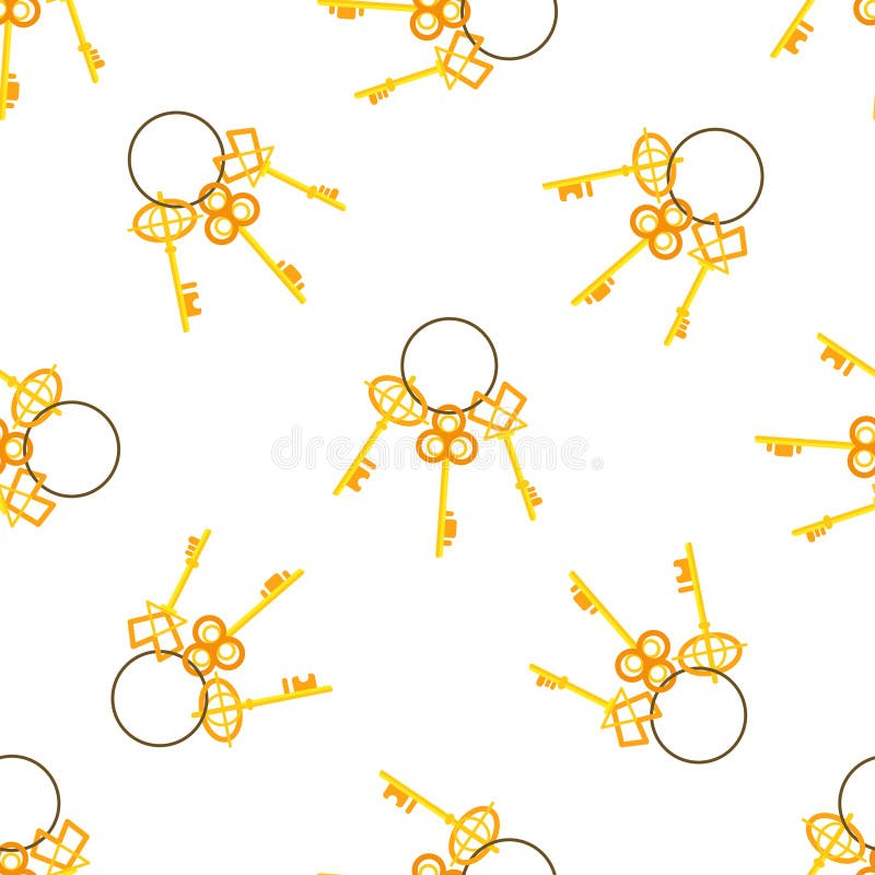 Golden Keys on Ring Seamless Pattern on White Background Stock ...
