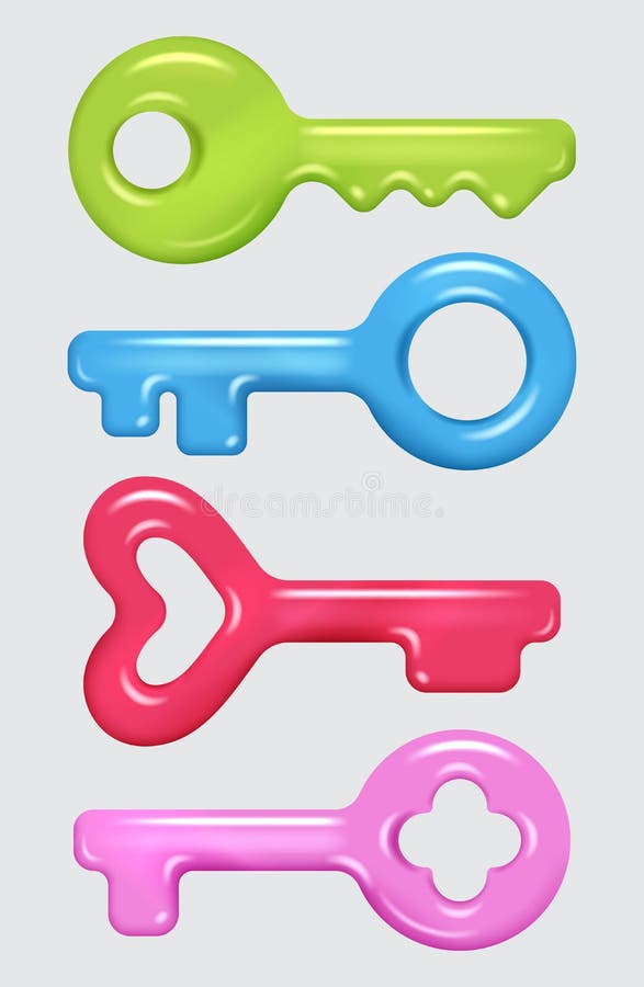 Golden Keys on White Background. 3d Realistic Vector Collection of ...