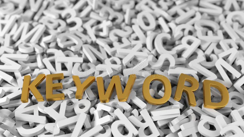 Golden `keyword` Text on Stack of White Letters. 3d Illustration Stock ...
