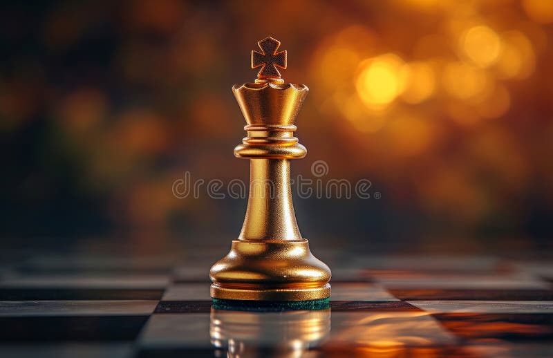 A Golden King Chess Piece is on a Black Chess Board Stock Illustration ...