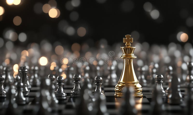 Golden King Chess Piece Surrounded by Silver Pawns on Chessboard with ...