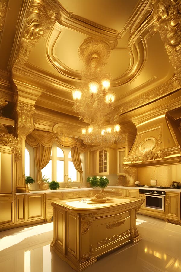 Golden Kitchen Where Luxury and Elegance Stock Illustration ...