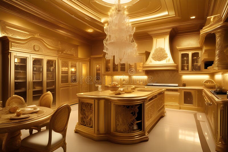 Golden Kitchen Where Luxury and Elegance Stock Illustration ...