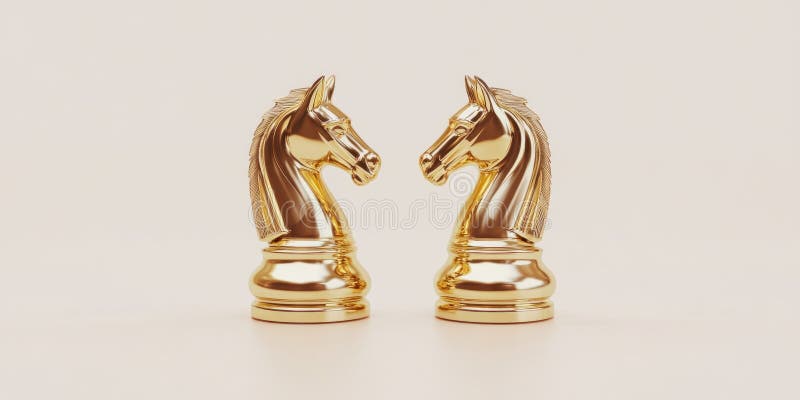 Golden Knight Chess Pieces Floating Symmetrically Stock Illustration ...