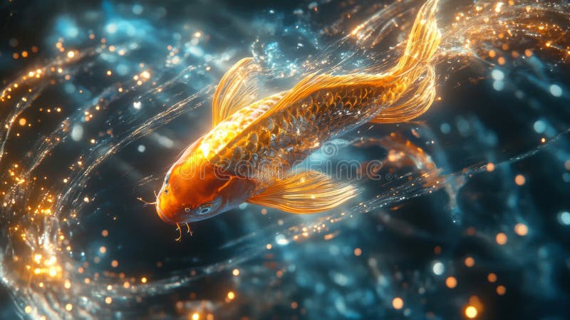 Golden Koi Fish in Sparkling Blue Water Stock Illustration ...