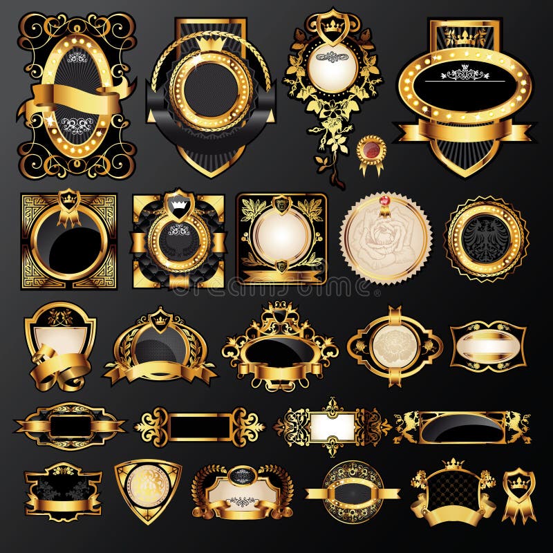 Set of Vintage Framed Golden Labels & Patterns Stock Vector ...