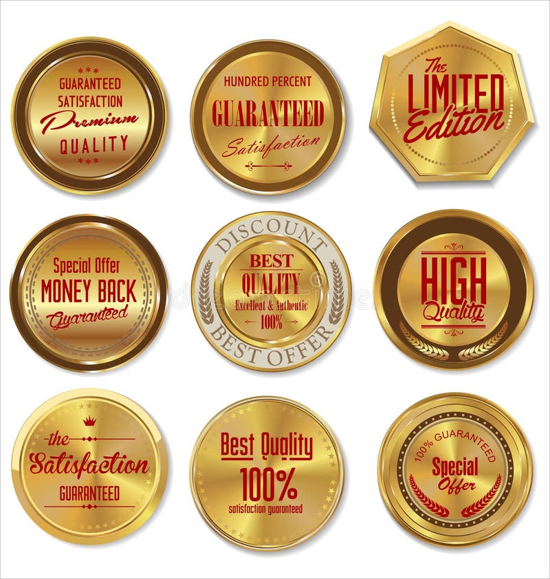 Golden labels collection stock illustration. Illustration of guarantee ...