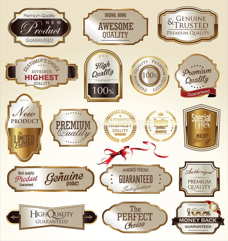 Golden labels collection stock illustration. Illustration of guarantee ...