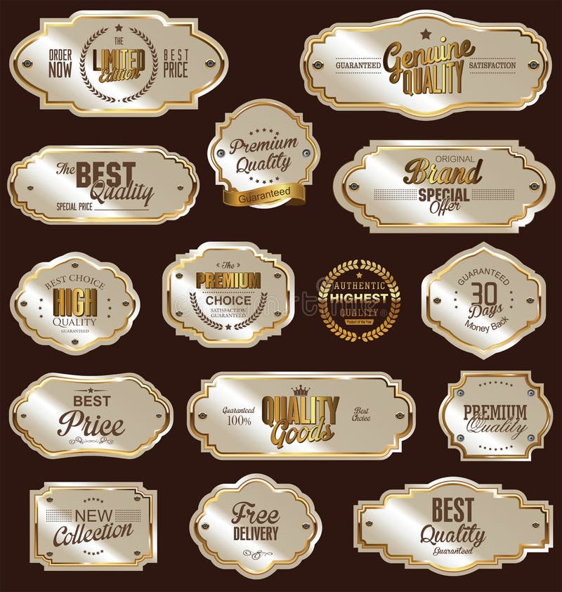 Golden labels collection stock illustration. Illustration of label ...
