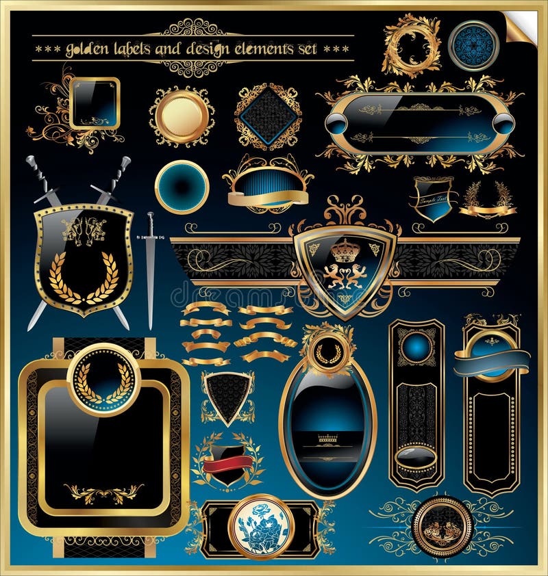 Vector Set of Labels with Gold Elements Stock Vector - Illustration of ...