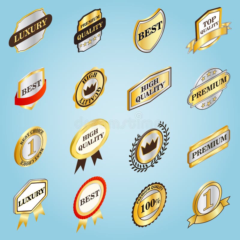 Golden Labels Set Icons, Isometric 3d Style Stock Vector - Illustration ...