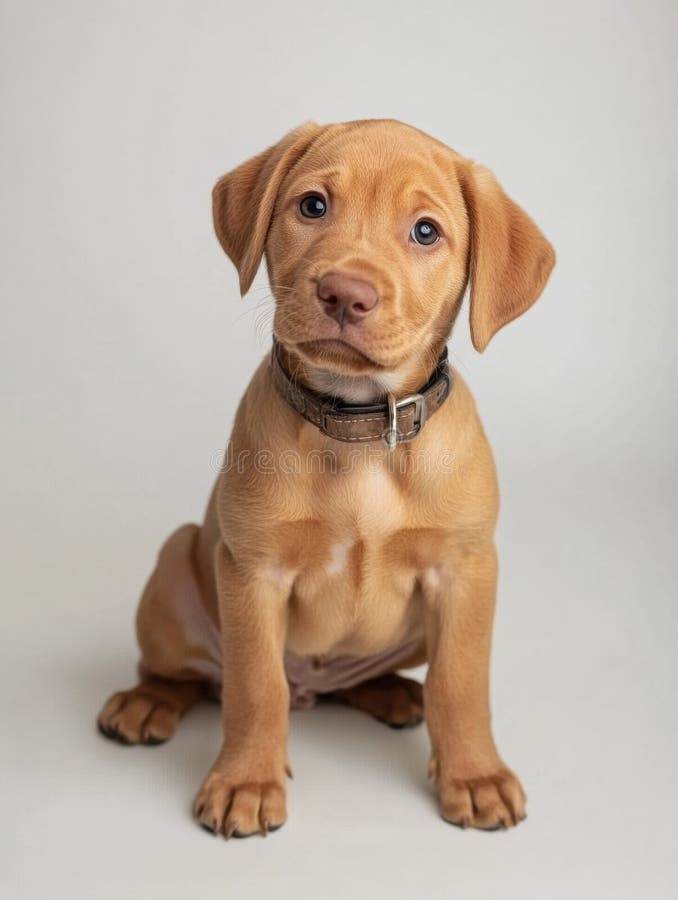 Golden Labrador Puppy with Friendly Expression Sitting on a White ...