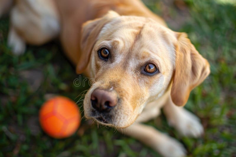 Golden Labrador Retriever Orange Ball Grass Ai Stock Photos - Free ...