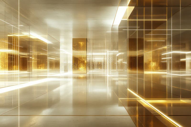 Golden Labyrinth: Abstract Interior with Reflective Surfaces and ...