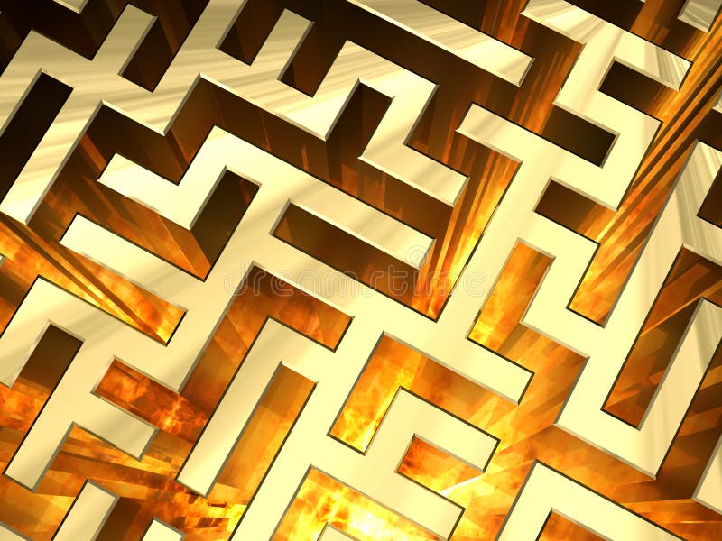 Golden Labyrinth with Flame Stock Illustration - Illustration of light ...