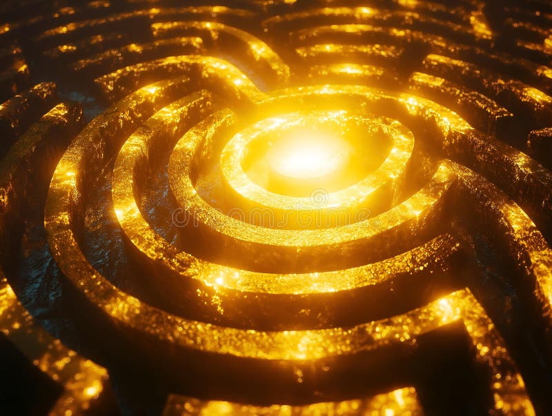 Golden Labyrinth, Radiant Light Source, Circular Design, Warm Glow ...