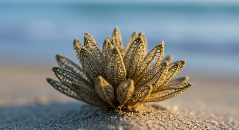 Golden Lace Flower on Sandy Beach Stock Illustration - Illustration of ...