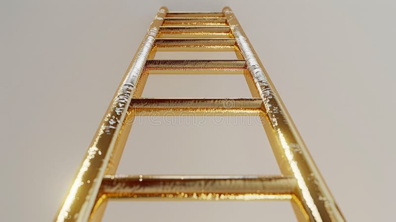 A Golden Ladder Reaching Upward Against a Neutral Background. Stock ...